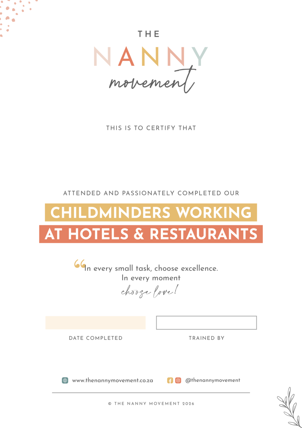 Certificate Templates - The Nanny Movement