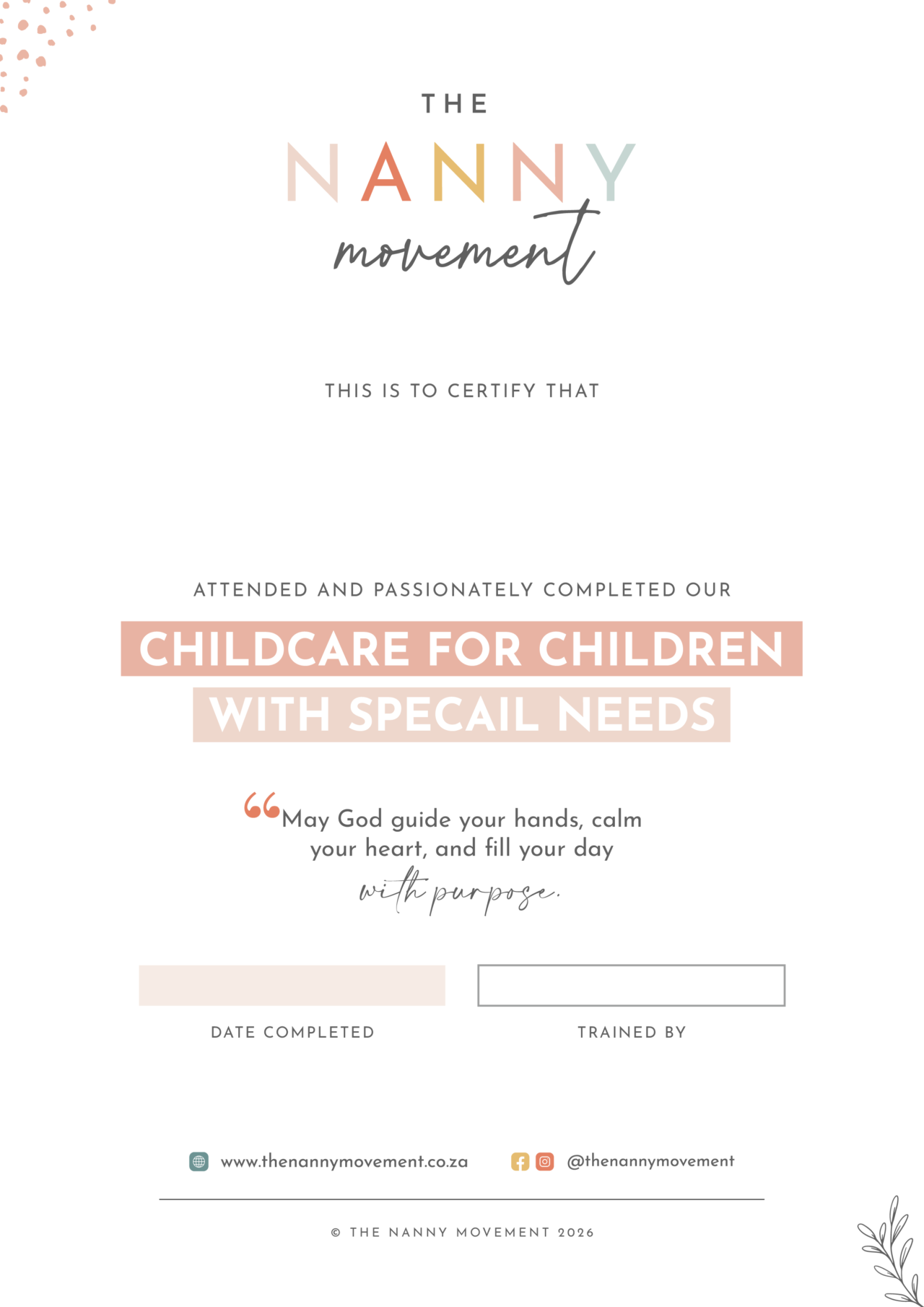 Certificate Templates - The Nanny Movement